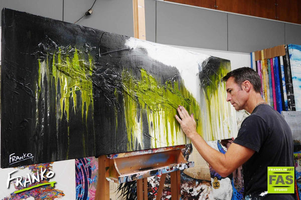 Brush Bush 160cm x 60cm Black Green White Abstract Painting (SOLD)