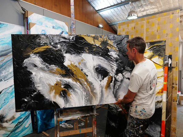 Imperial Bullion 160cm x 100cm Gold White Black Textured Abstract Pain