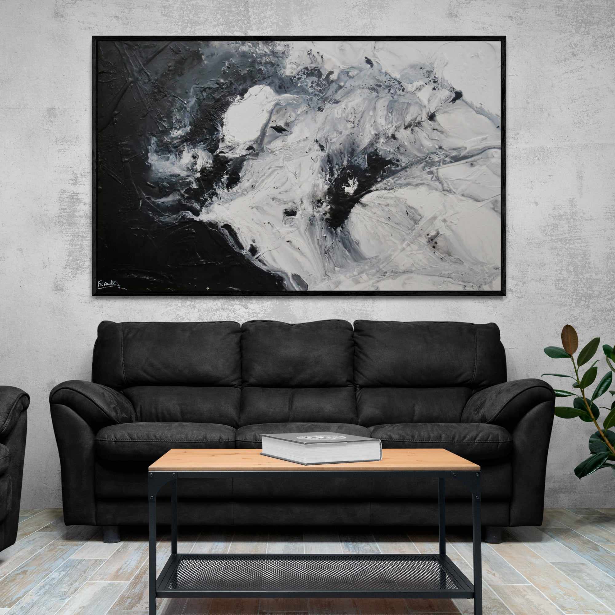 Black Rapture 160cm x 100cm Black White Textured Abstract Painting (SO