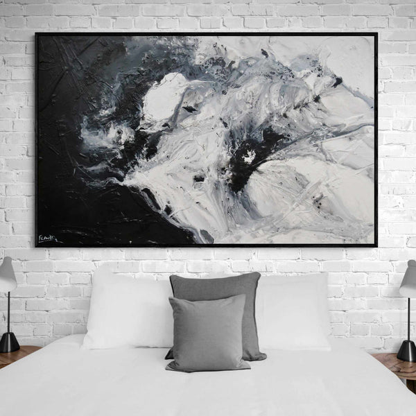 Black Rapture 160cm x 100cm Black White Textured Abstract Painting (SO