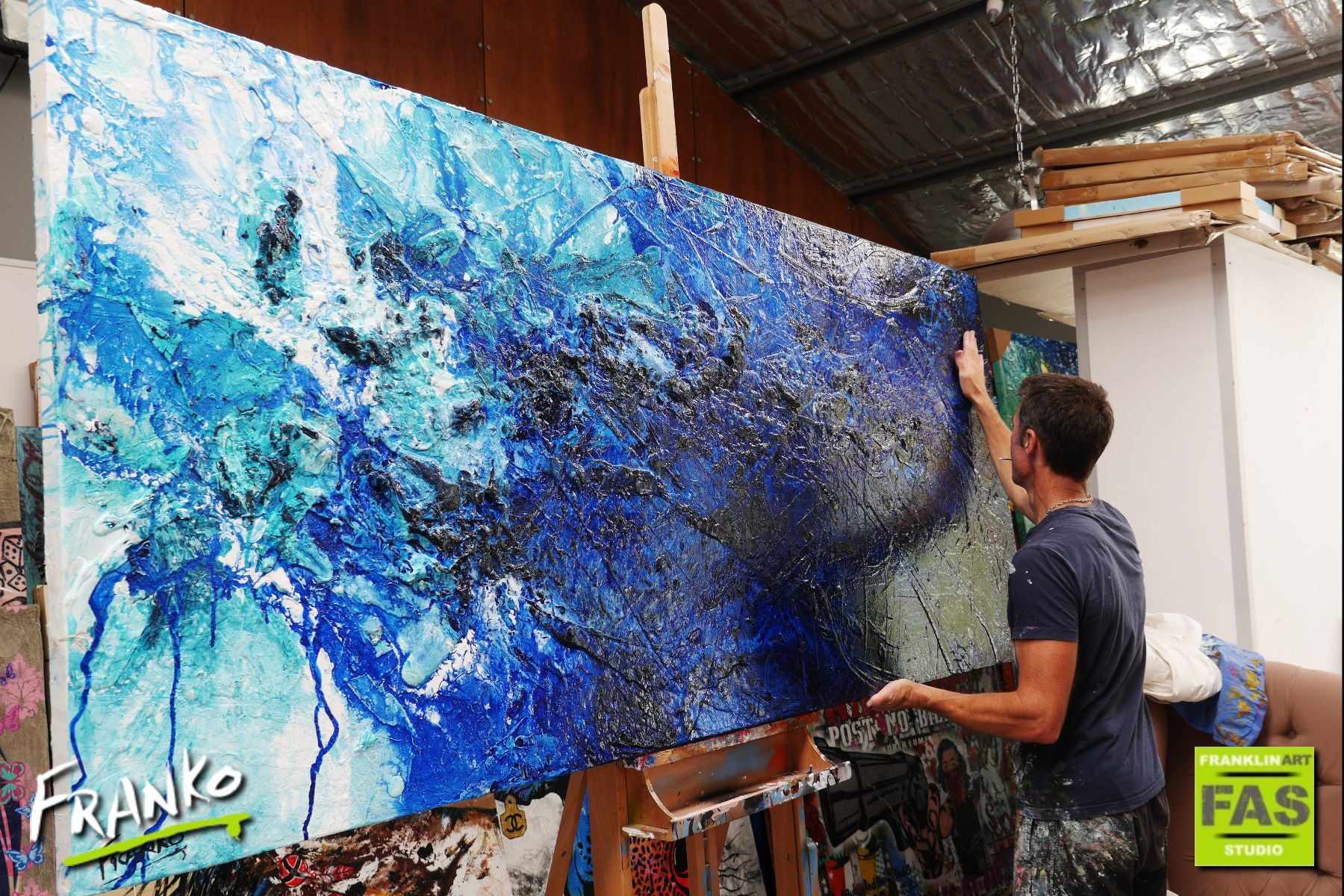 Blu Shard 240cm x 100cm Blue Abstract Painting (SOLD)