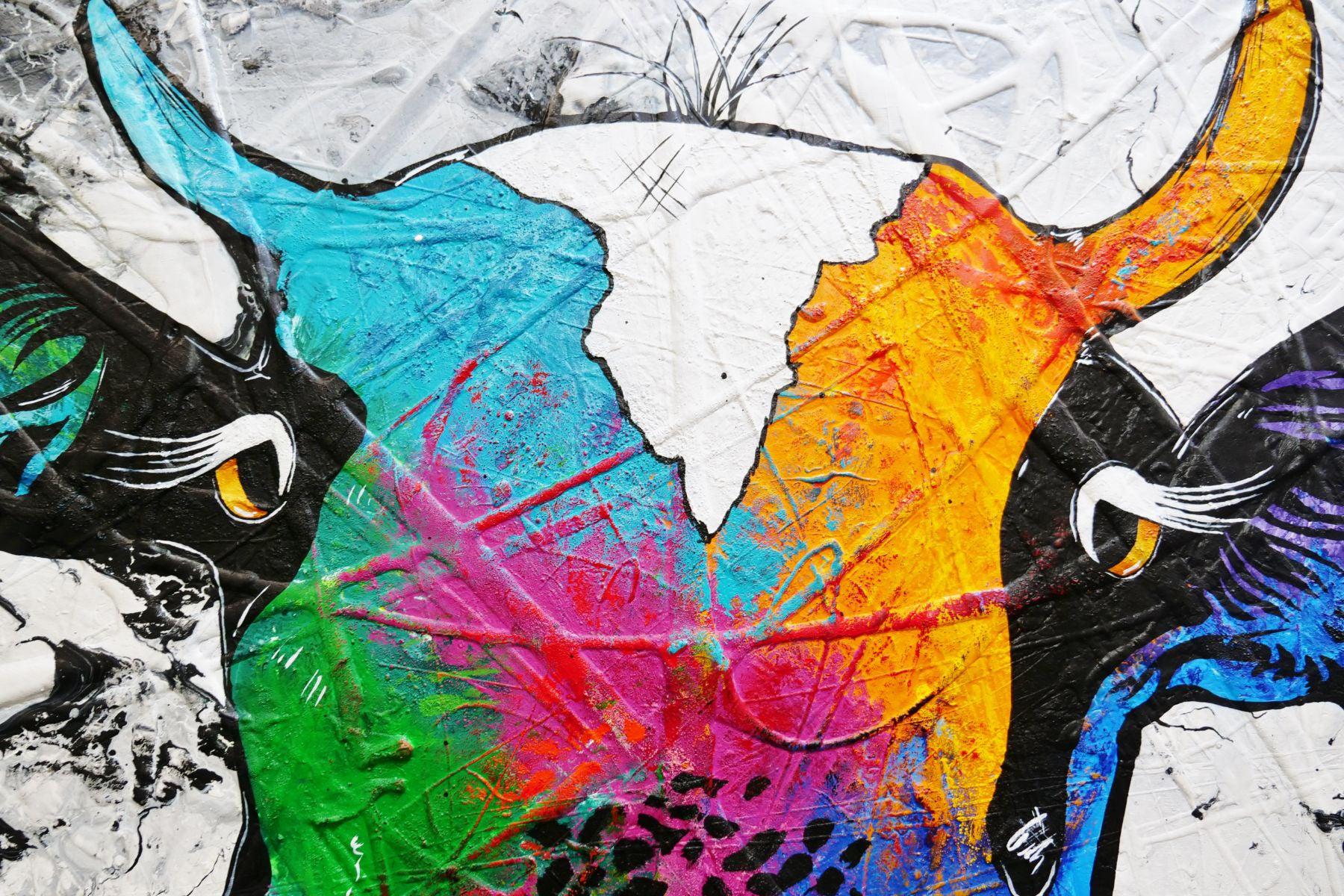 C.C. Steerling 120cm x 120cm Cow Abstract Realism Textured Painting (S