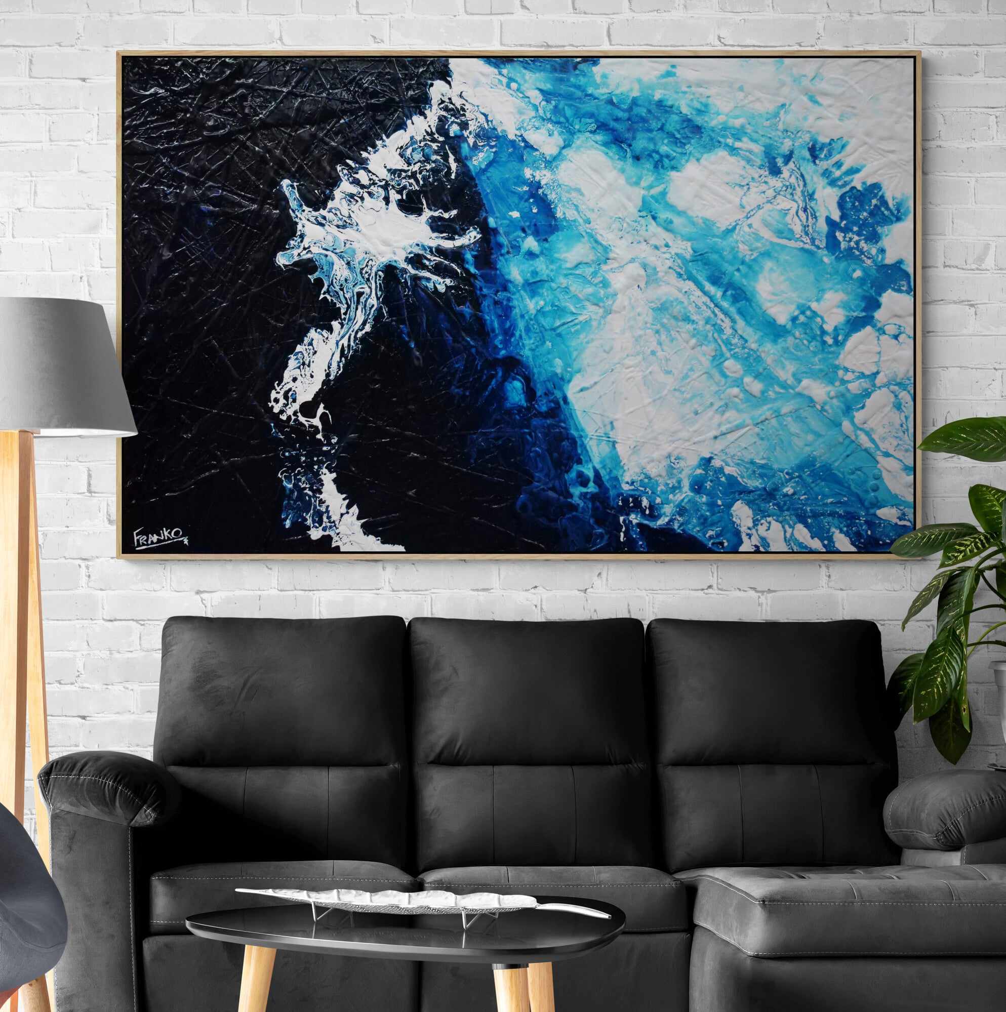 Glacier Blue 160cm x 100cm Blue Textured Abstract Painting