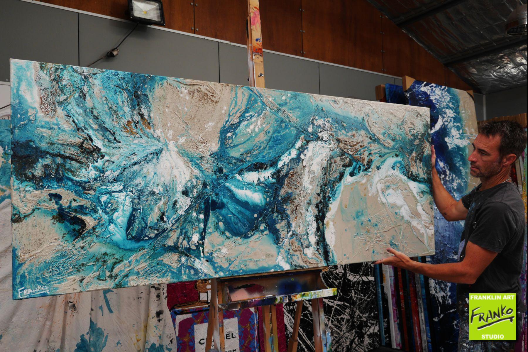 Honey & Teal 200cm x 80cm Cream Teal Textured Abstract Painting (SOLD)