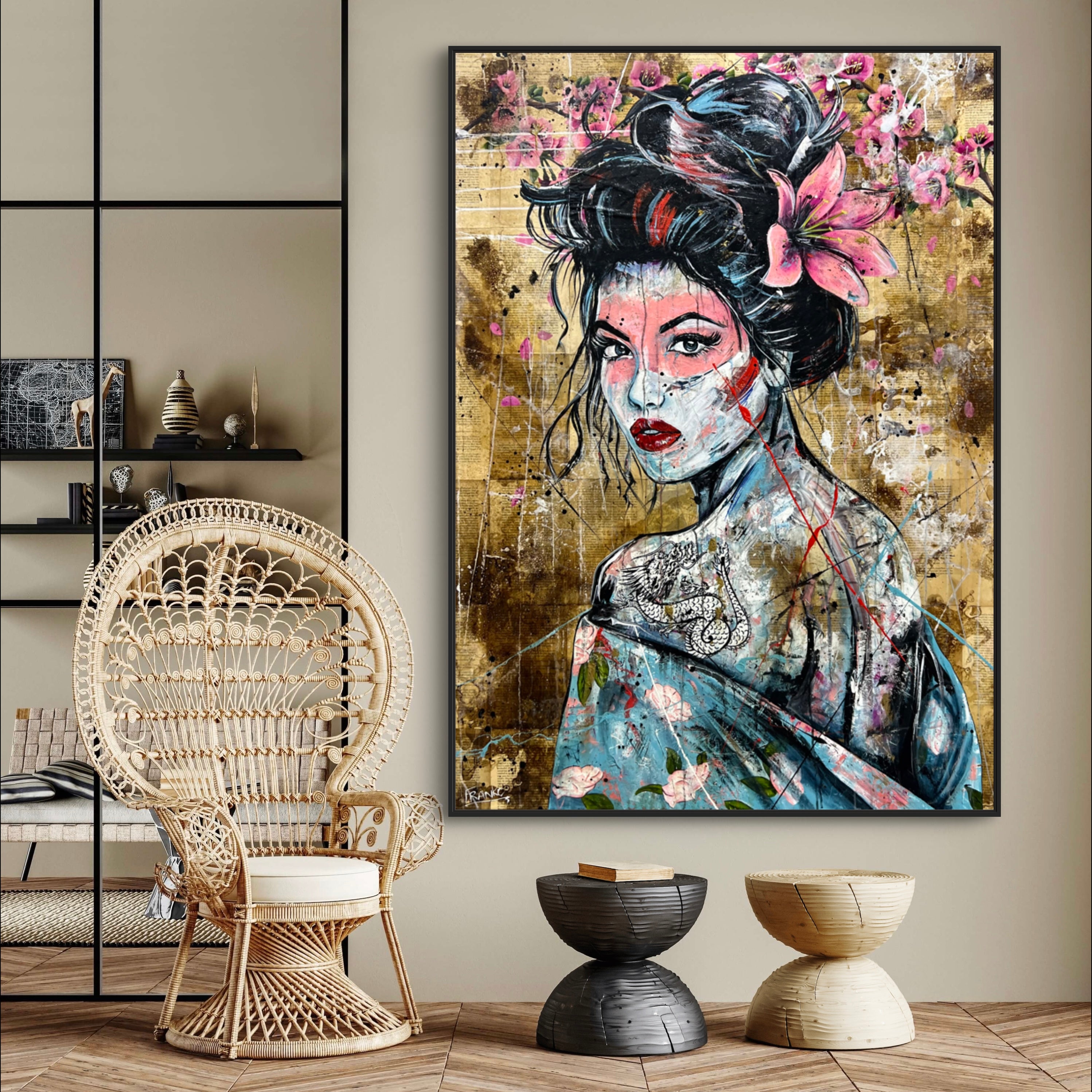 Katakana 140cm x 100cm Geisha Abstract Realism Book Club Painting (SOL ...