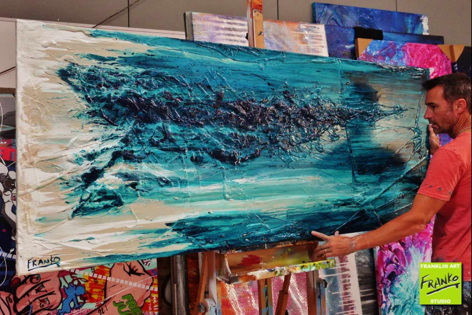 Malted Rush 200cm x 80cm Green Cream Textured Abstract Painting (SOLD ...