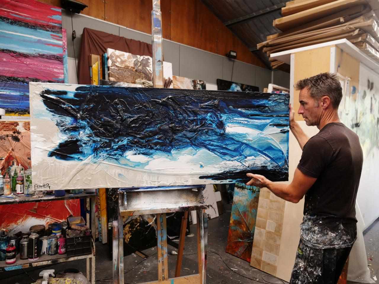 Midnight Malt 160cm x 60cm Malt Blue Textured Abstract Painting (SOLD)