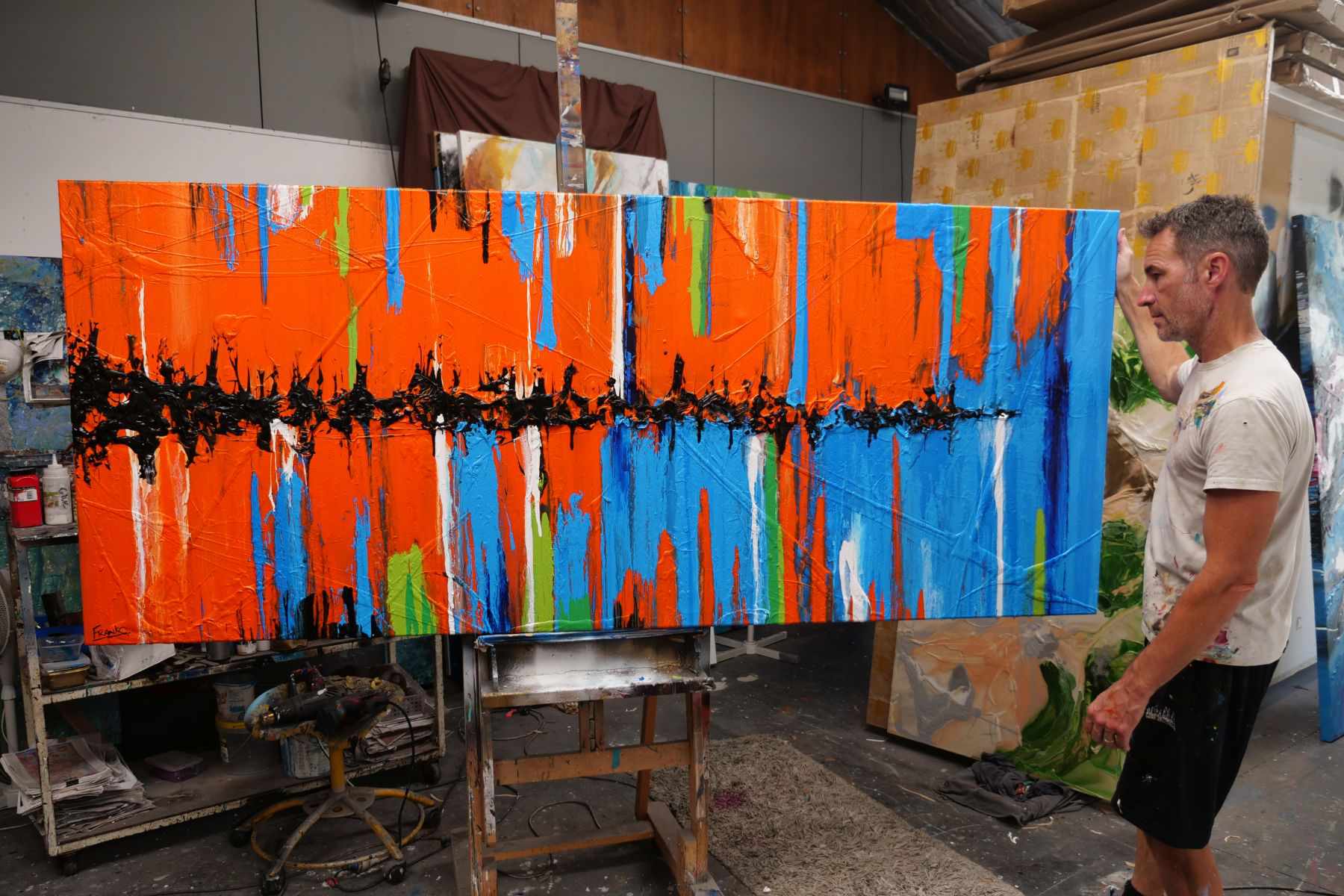 Orange Boulevard 240cm x 100cm Orange Blue Textured Abstract Painting