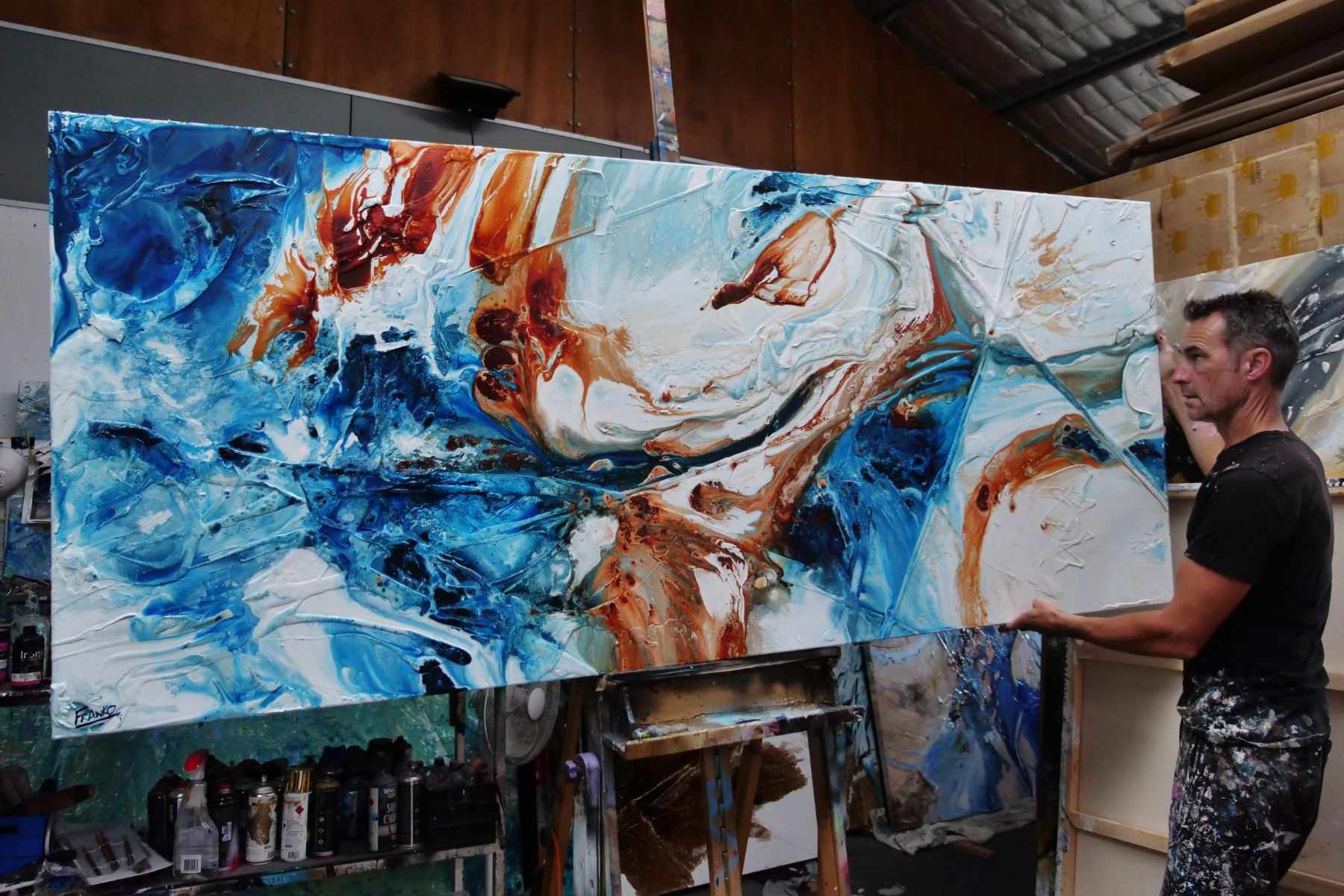 Rust and Azure 240cm x 100cm Blue Oxide Textured Abstract Painting (SO
