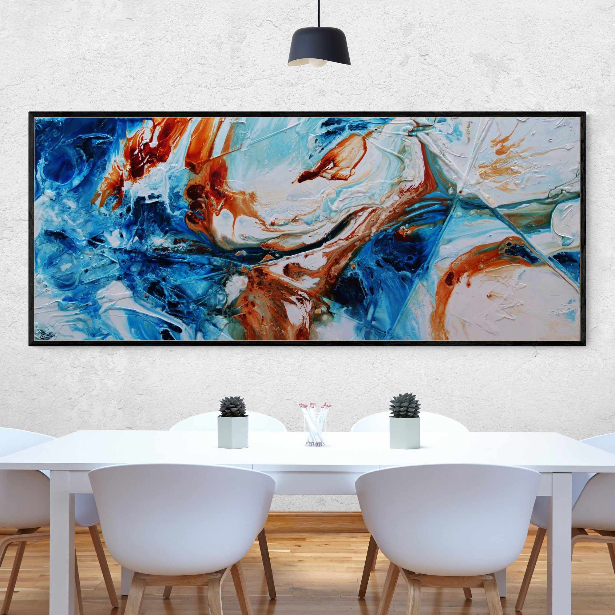 Rust and Azure 240cm x 100cm Blue Oxide Textured Abstract Painting (SO