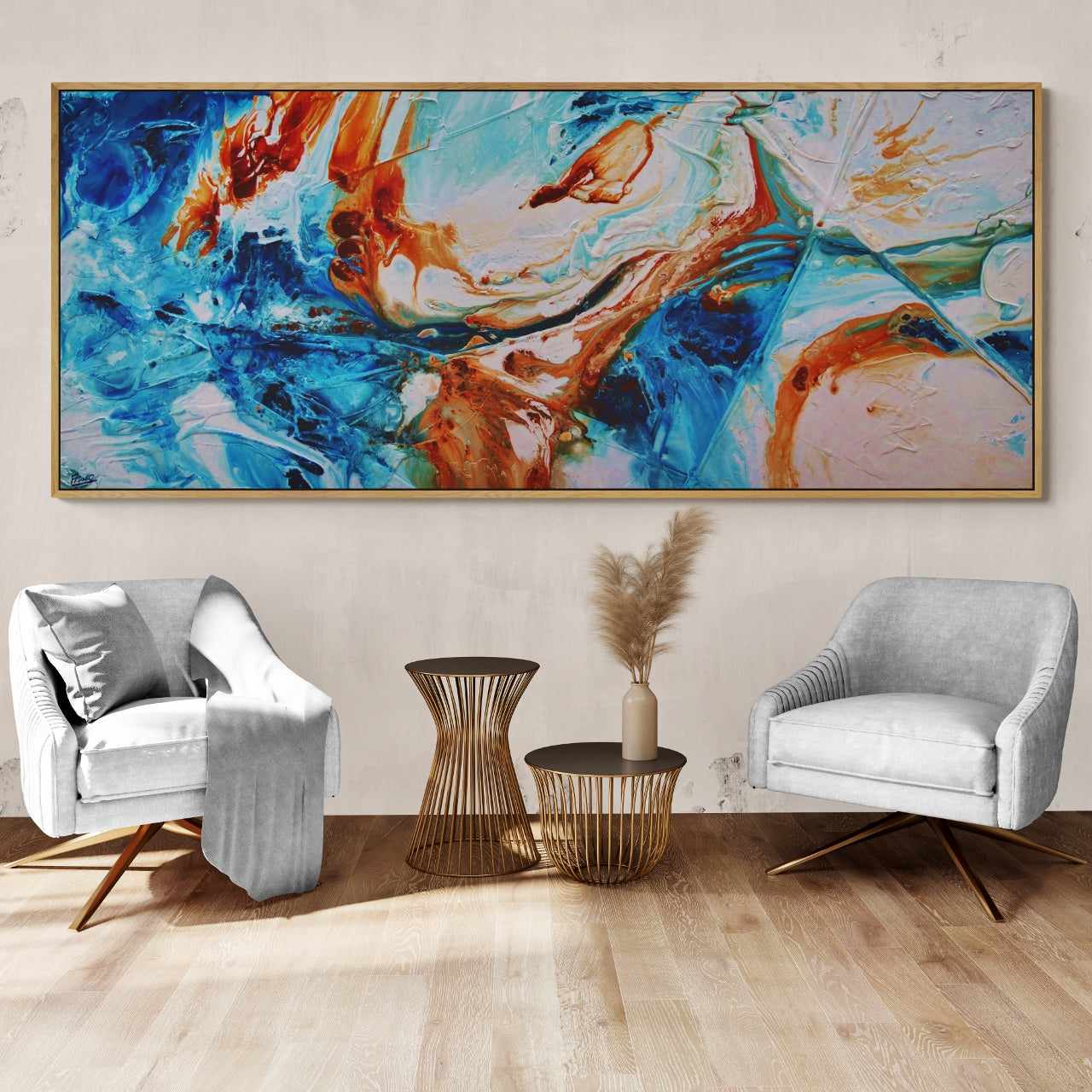 Rust and Azure 240cm x 100cm Blue Oxide Textured Abstract Painting (SO ...