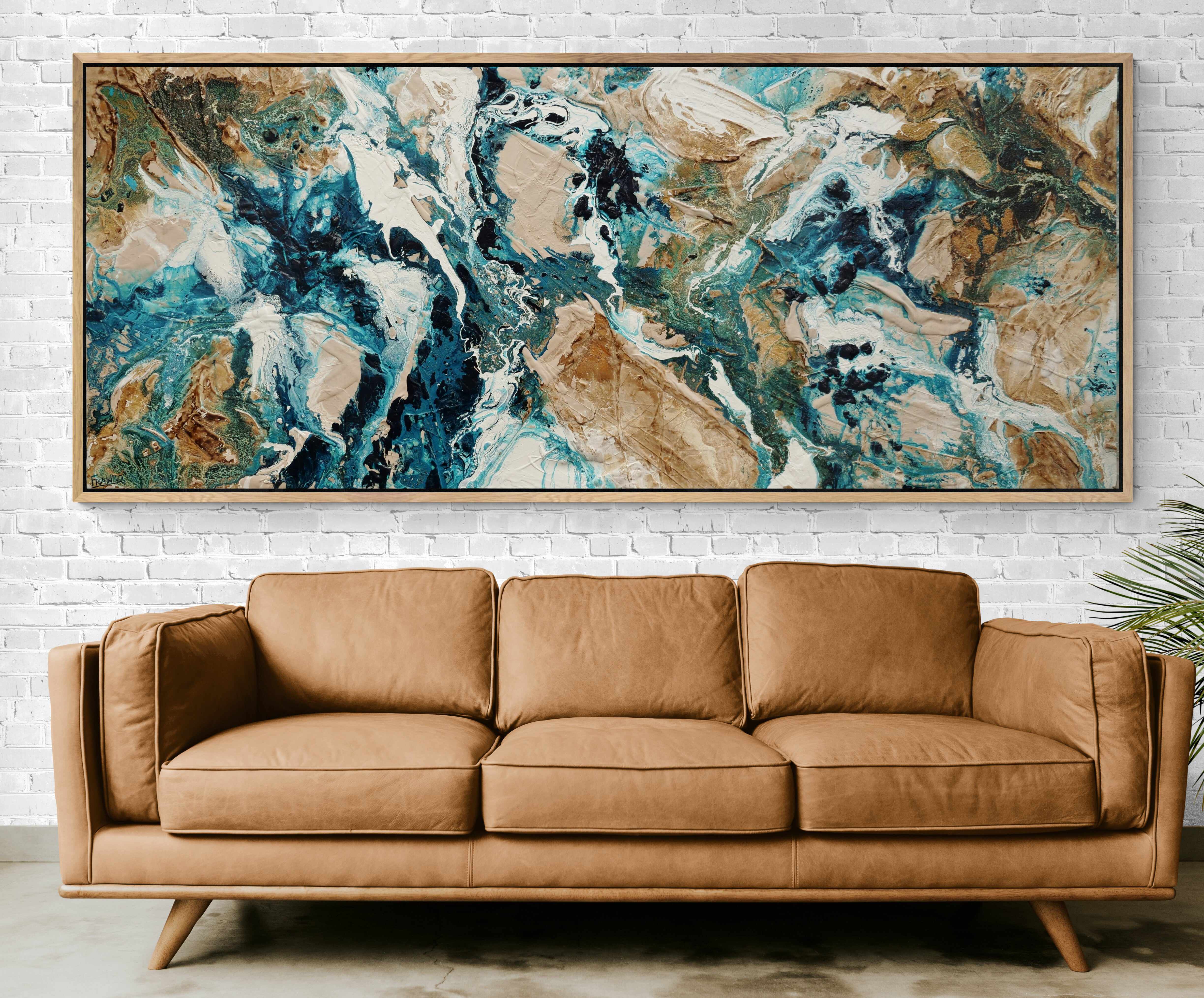Rusting Honey 240cm x 100cm Rust Teal Textured Abstract Painting (SOLD