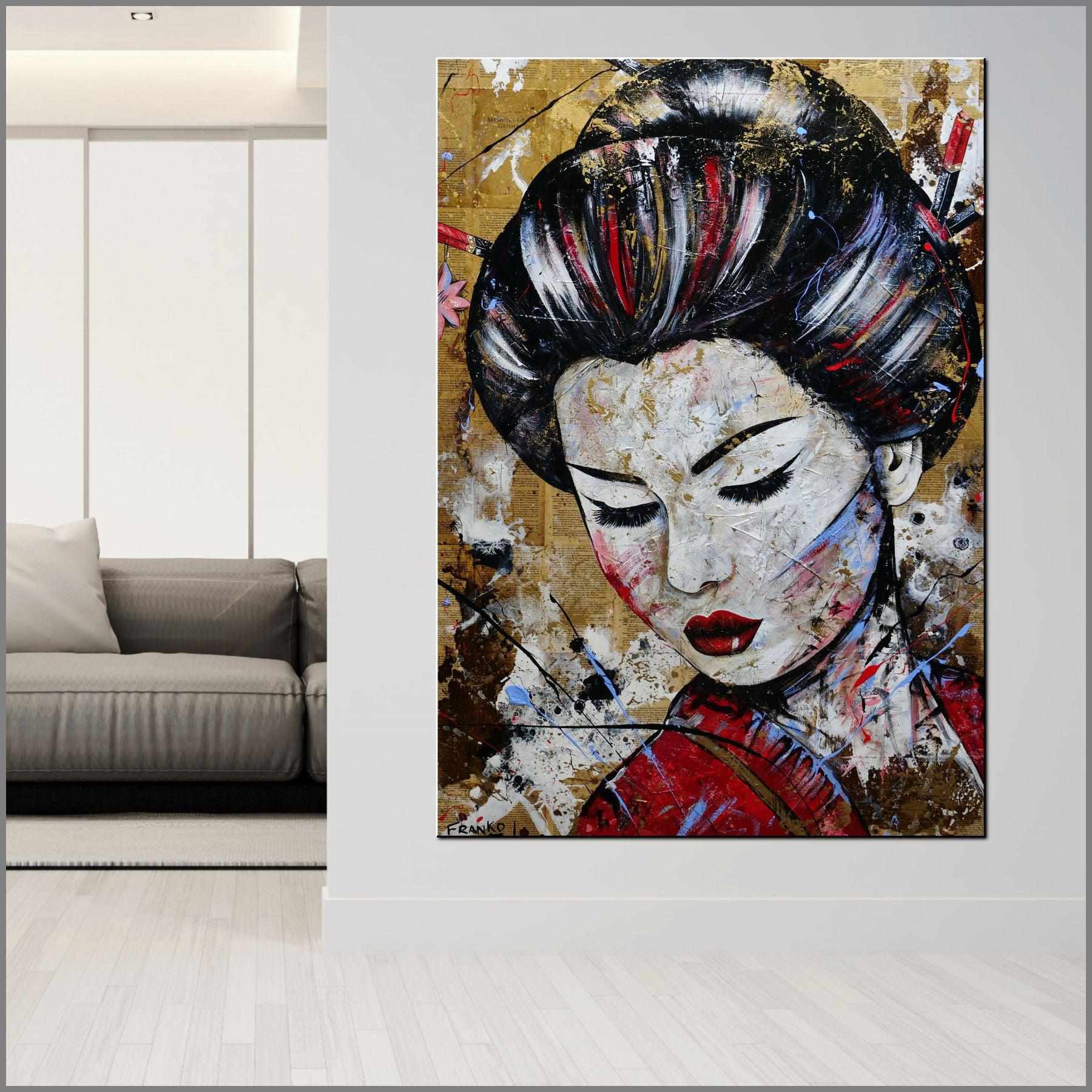 Sakura Blue 140cm x 100cm Geisha Abstract Realism Book Club Painting ...