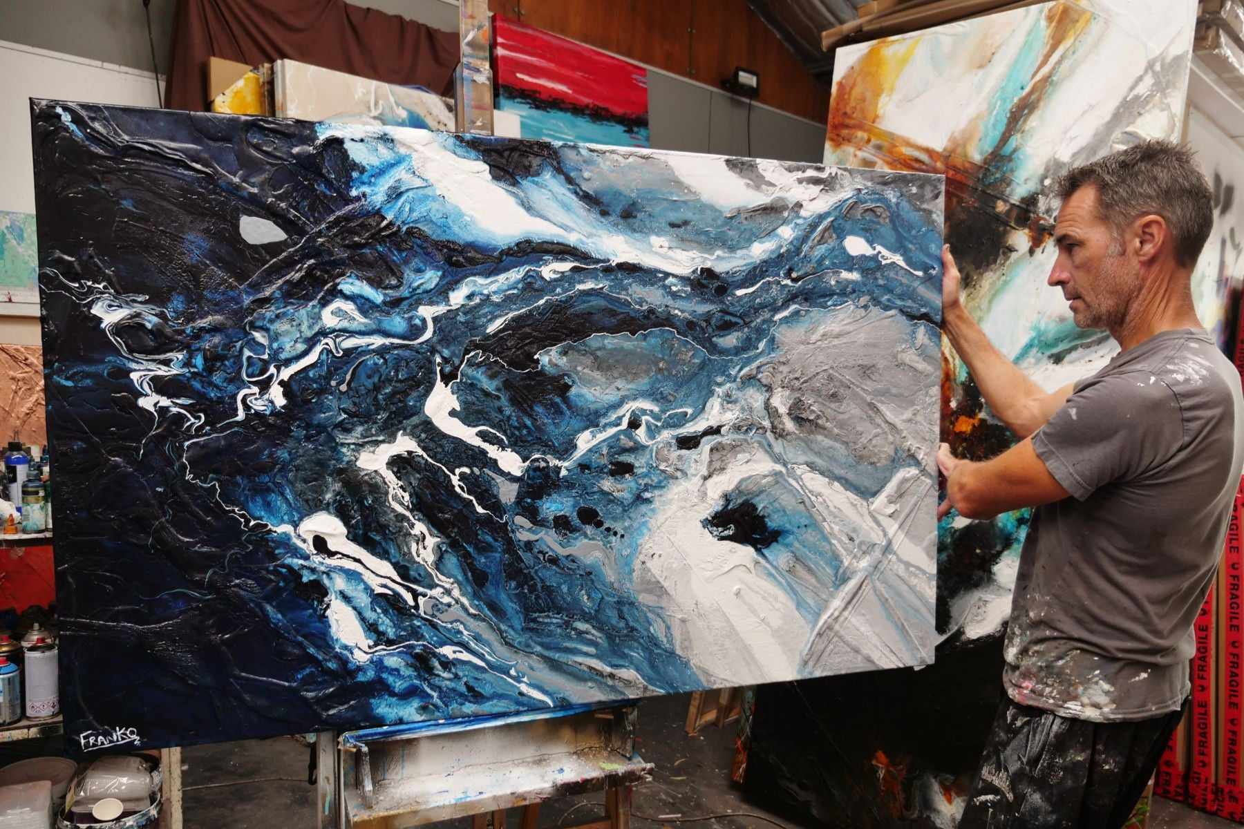 Slate and Ocean 160cm x 100cm Grey Blue Textured Abstract Painting (SO