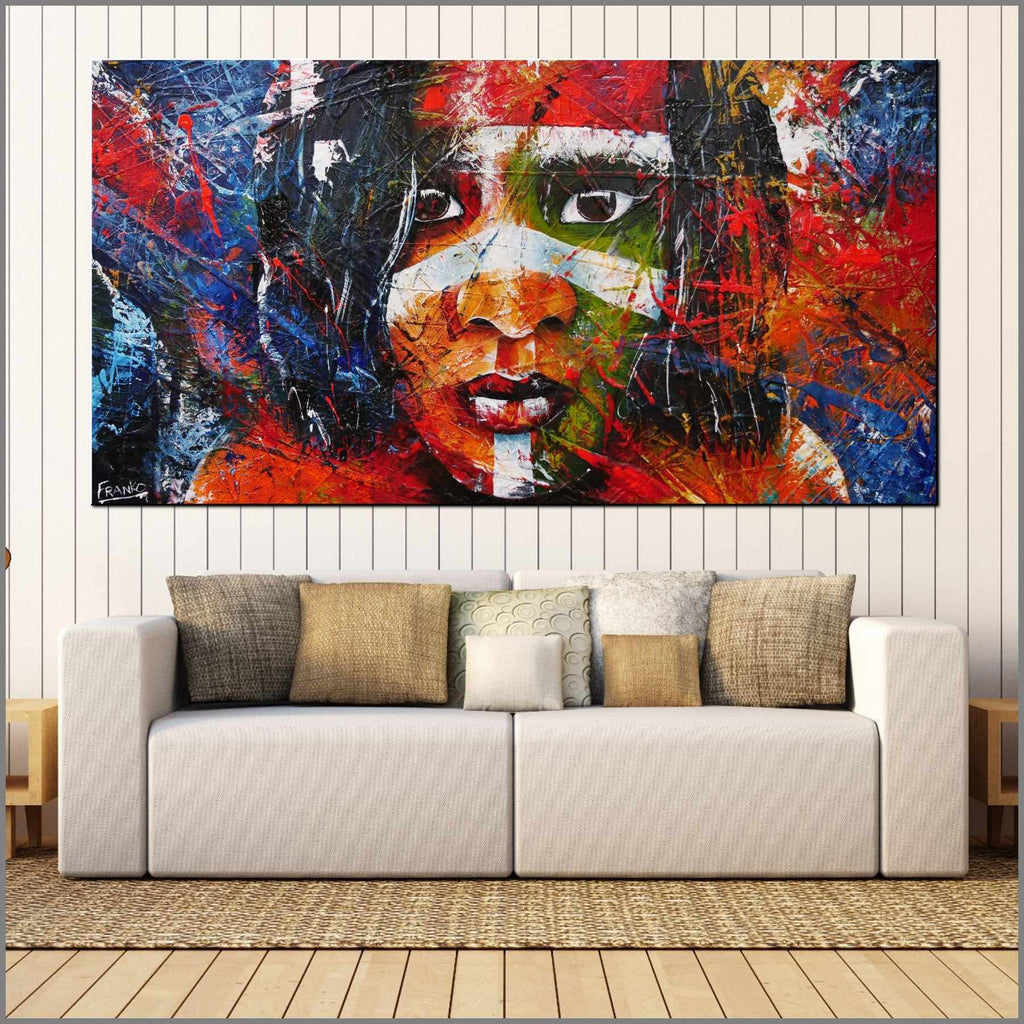 Stripe 190cm x 100cm Aboriginal Warrior Abstract Realism Textured Pain ...