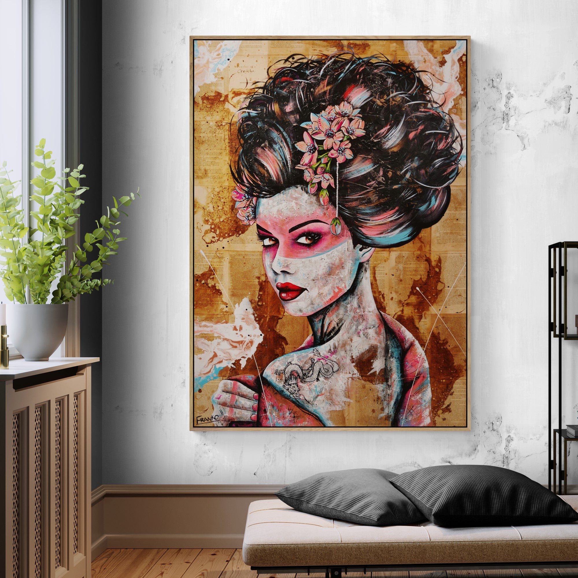 White Dragon 140cm x 100cm Euro Geisha Abstract Realism Book Club Pain ...