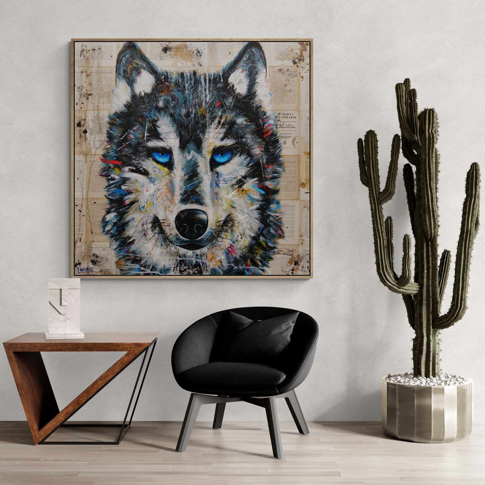Westward Wolf 120cm x 120cm Wolf Abstract Realism Book Club Painting ...