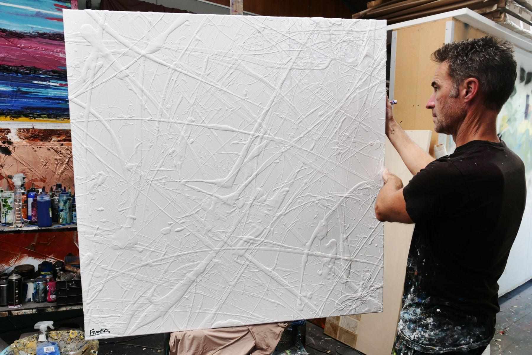 White Lines 120cm x 120cm TEXTURED White Abstract Painting (SOLD)