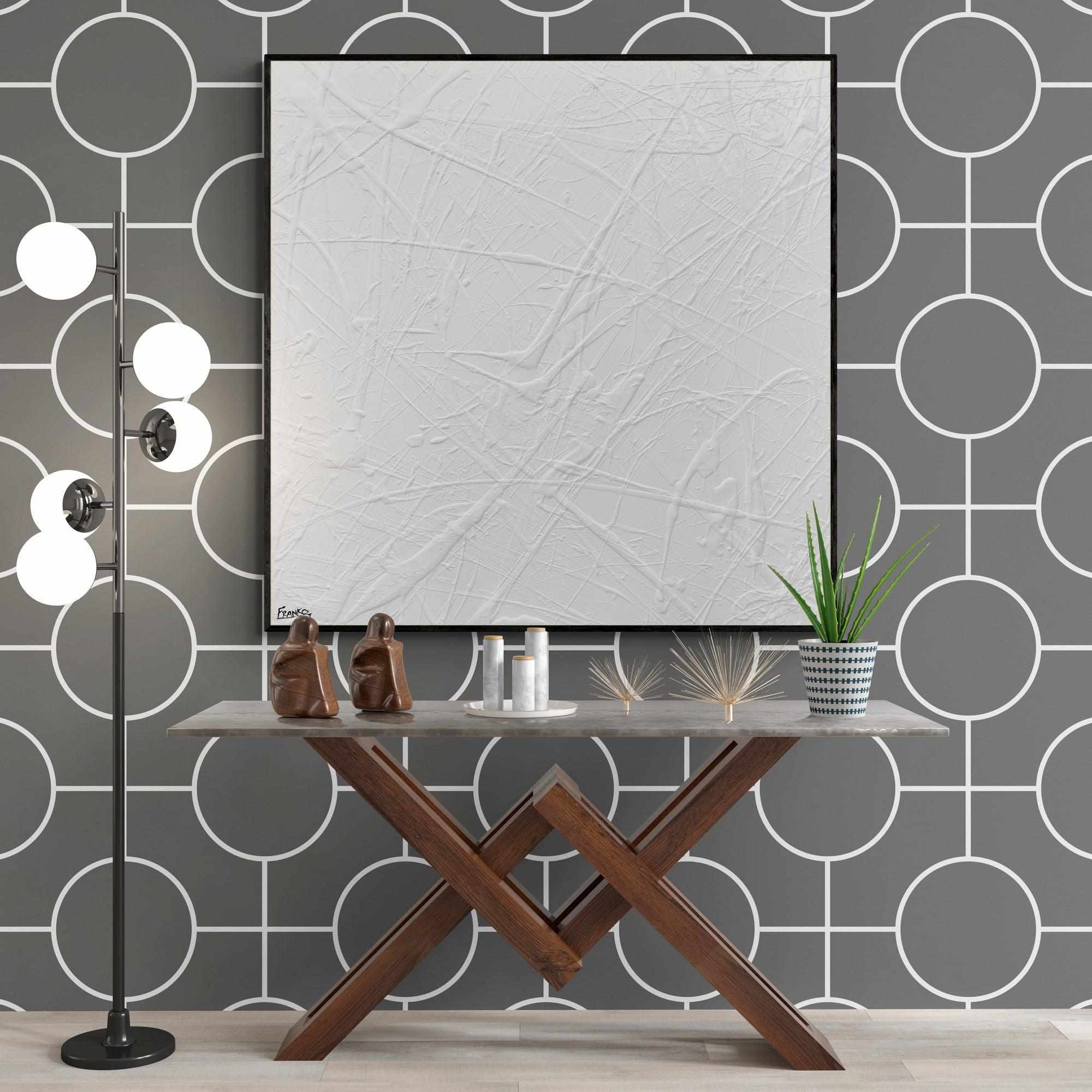 White Lines 120cm x 120cm TEXTURED White Abstract Painting (SOLD)