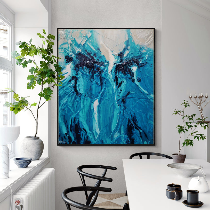 Turquoise Moon 120cm x 100cm Malt Teal Textured Abstract Painting (SOL ...