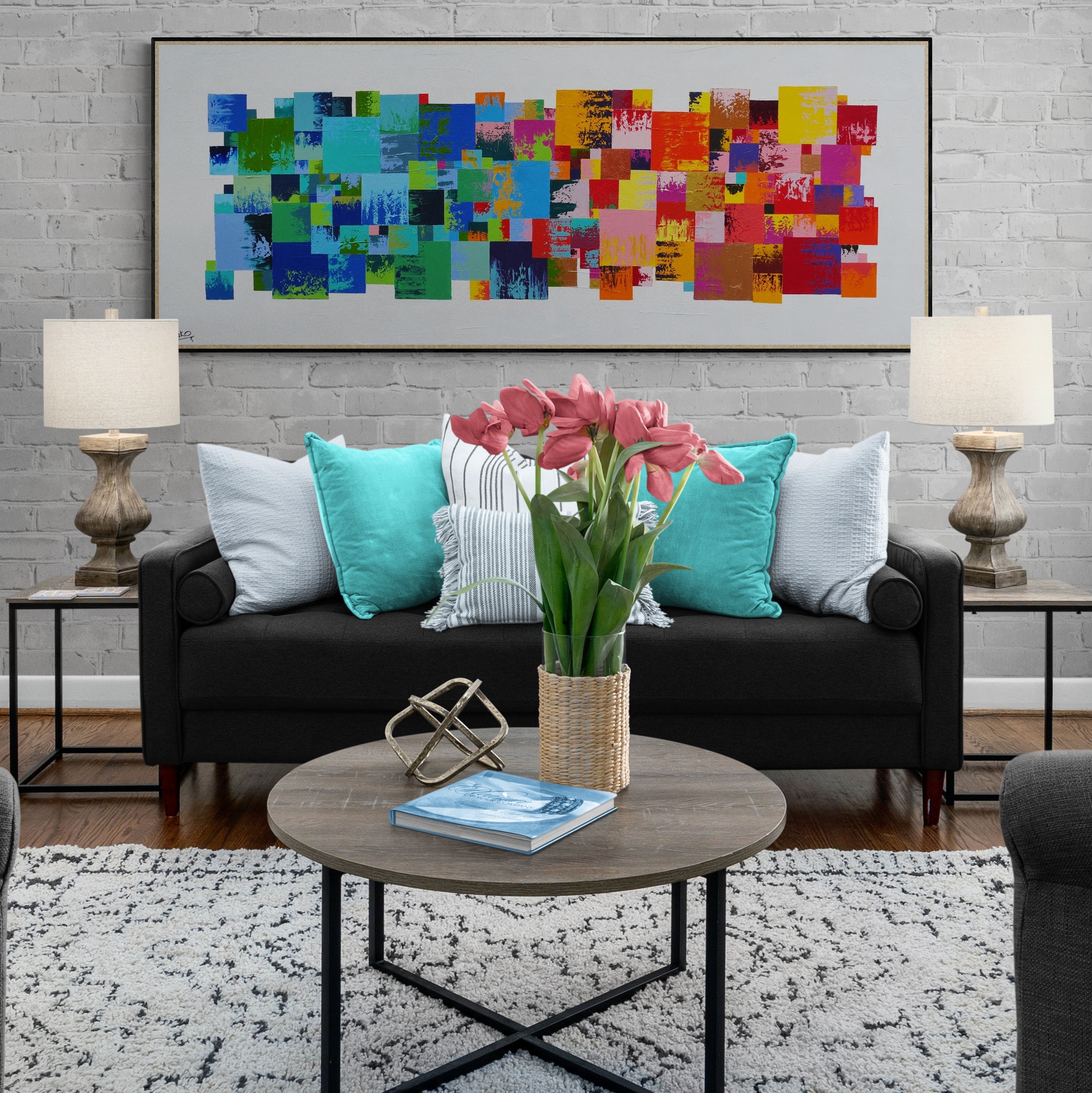 Coloured Checker 200cm x 80cm Textured Pattern Abstract Painting (SOLD ...