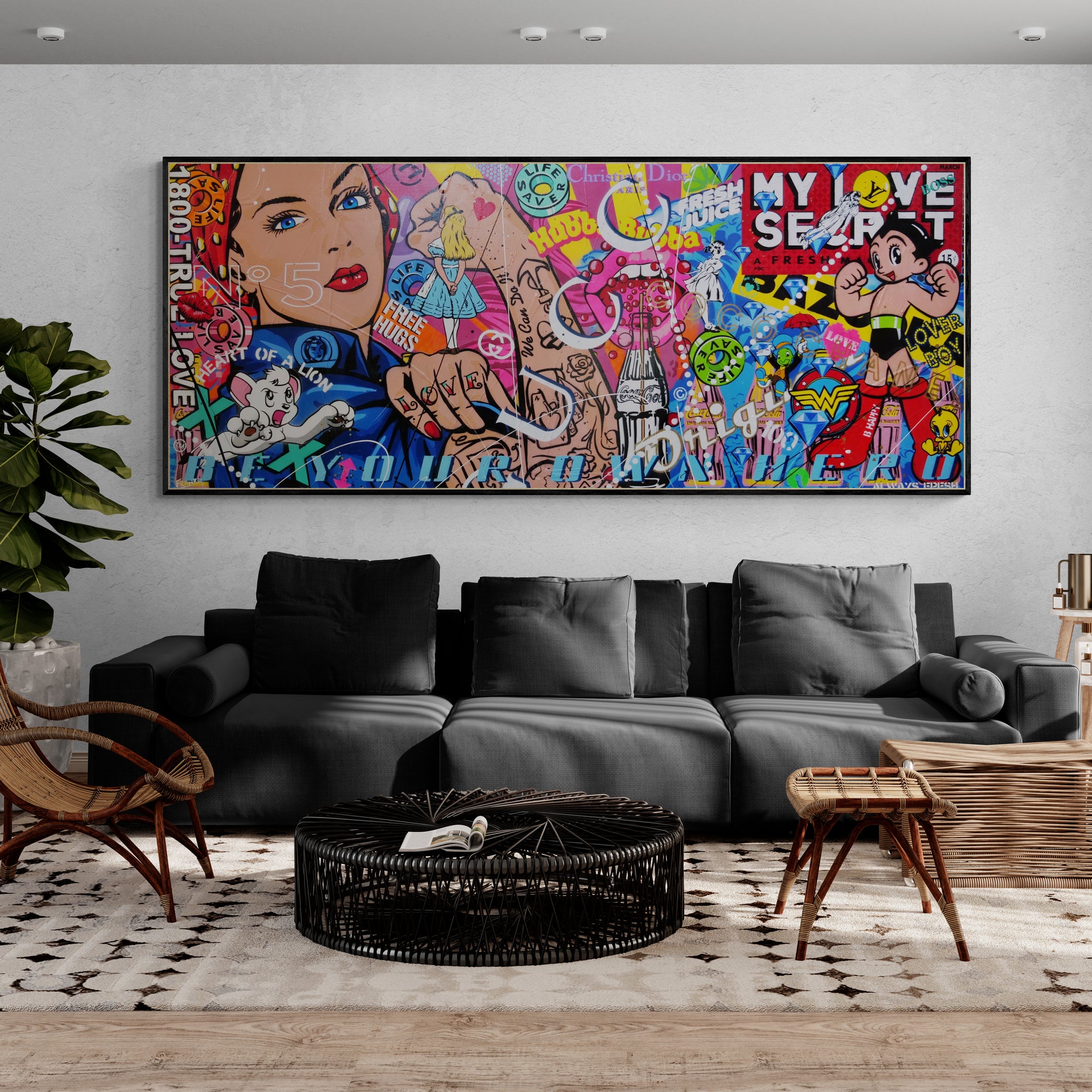 Bold Rosie 240cm x 100cm Rosie The Riveter Textured Urban Pop Art Pain ...