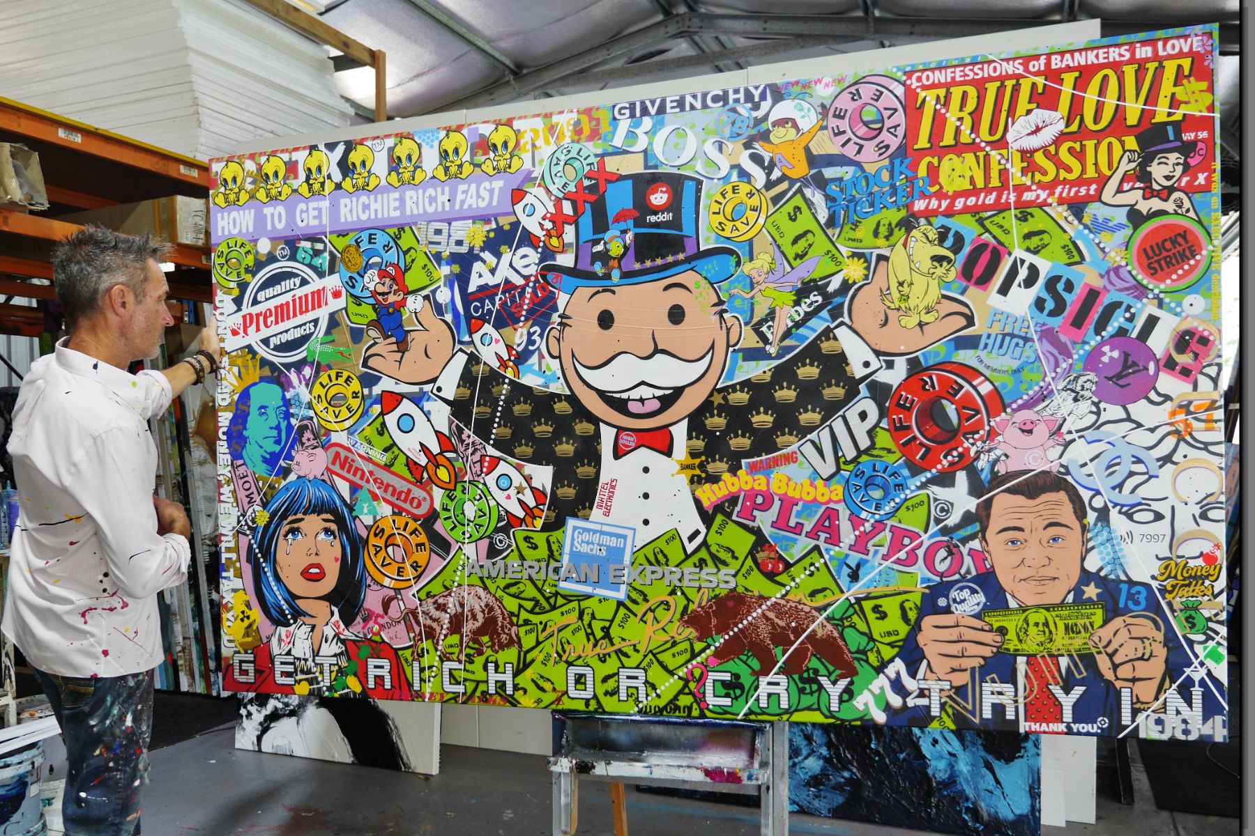Money Express 250cm x 150cm Monopoly Man Textured Urban Pop Art Painti – Franklin Art Studio