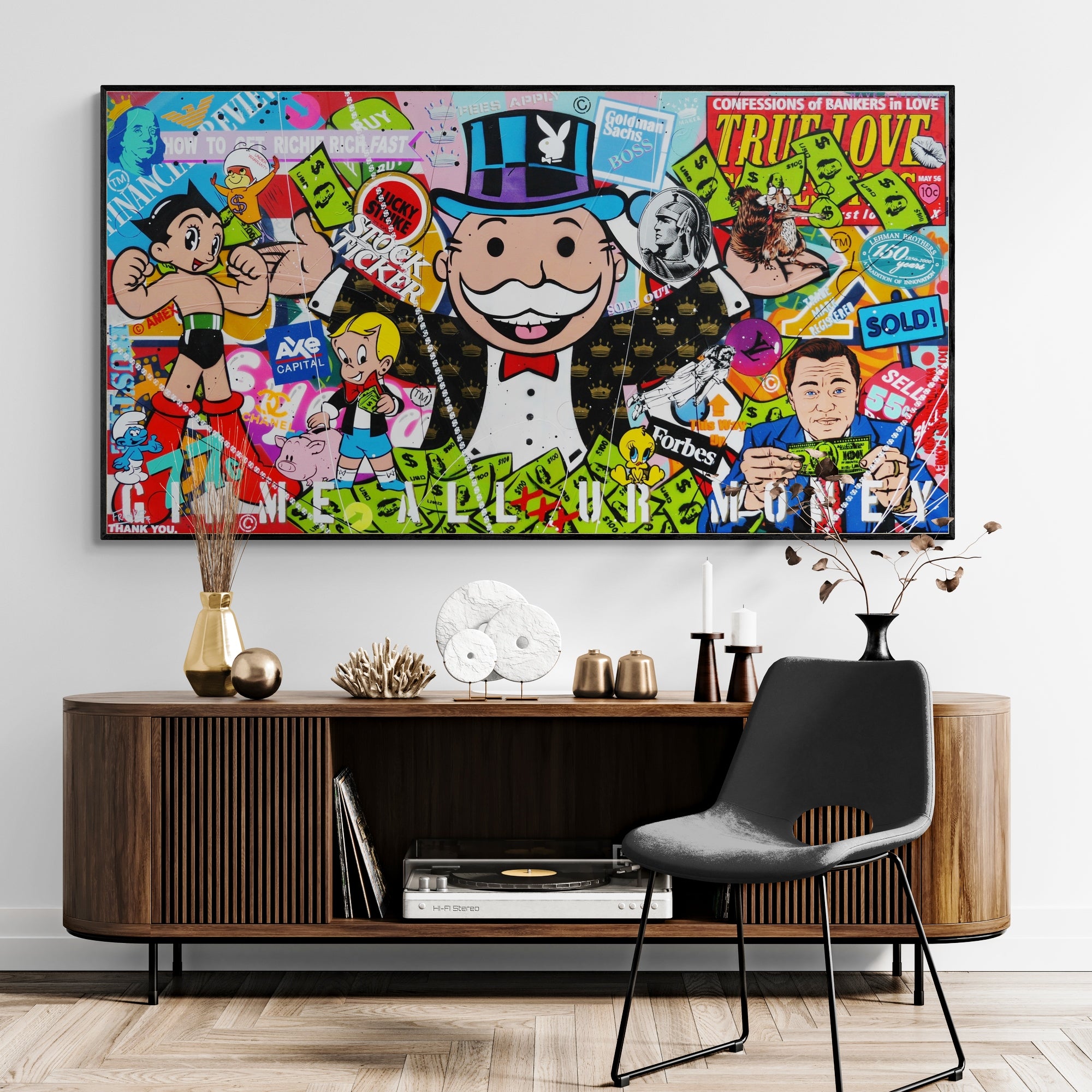 Talking Money 190cm x 100cm Monopoly Man Textured Urban Pop Art Painti ...