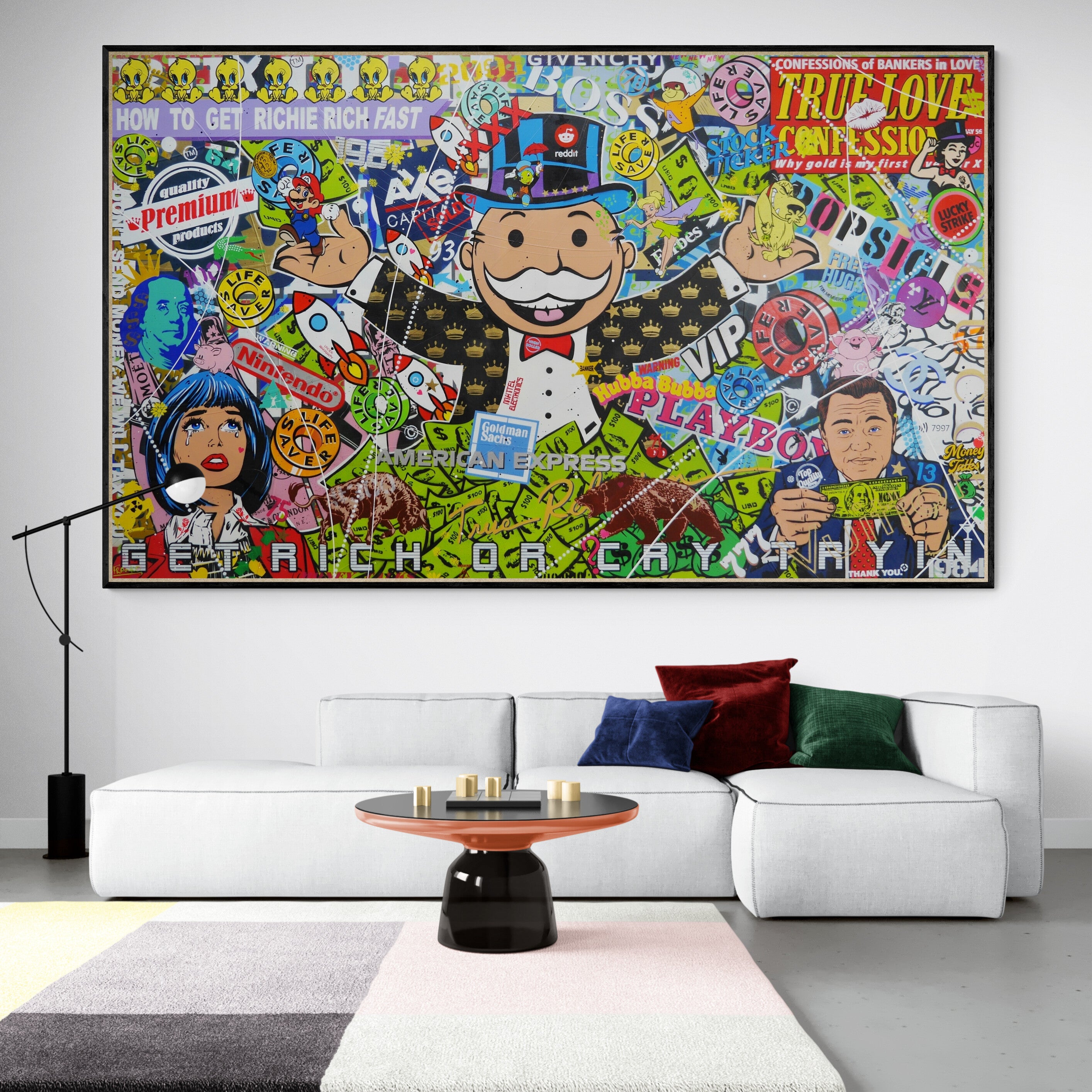 Money Express 250cm x 150cm Monopoly Man Textured Urban Pop Art Painti – Franklin Art Studio