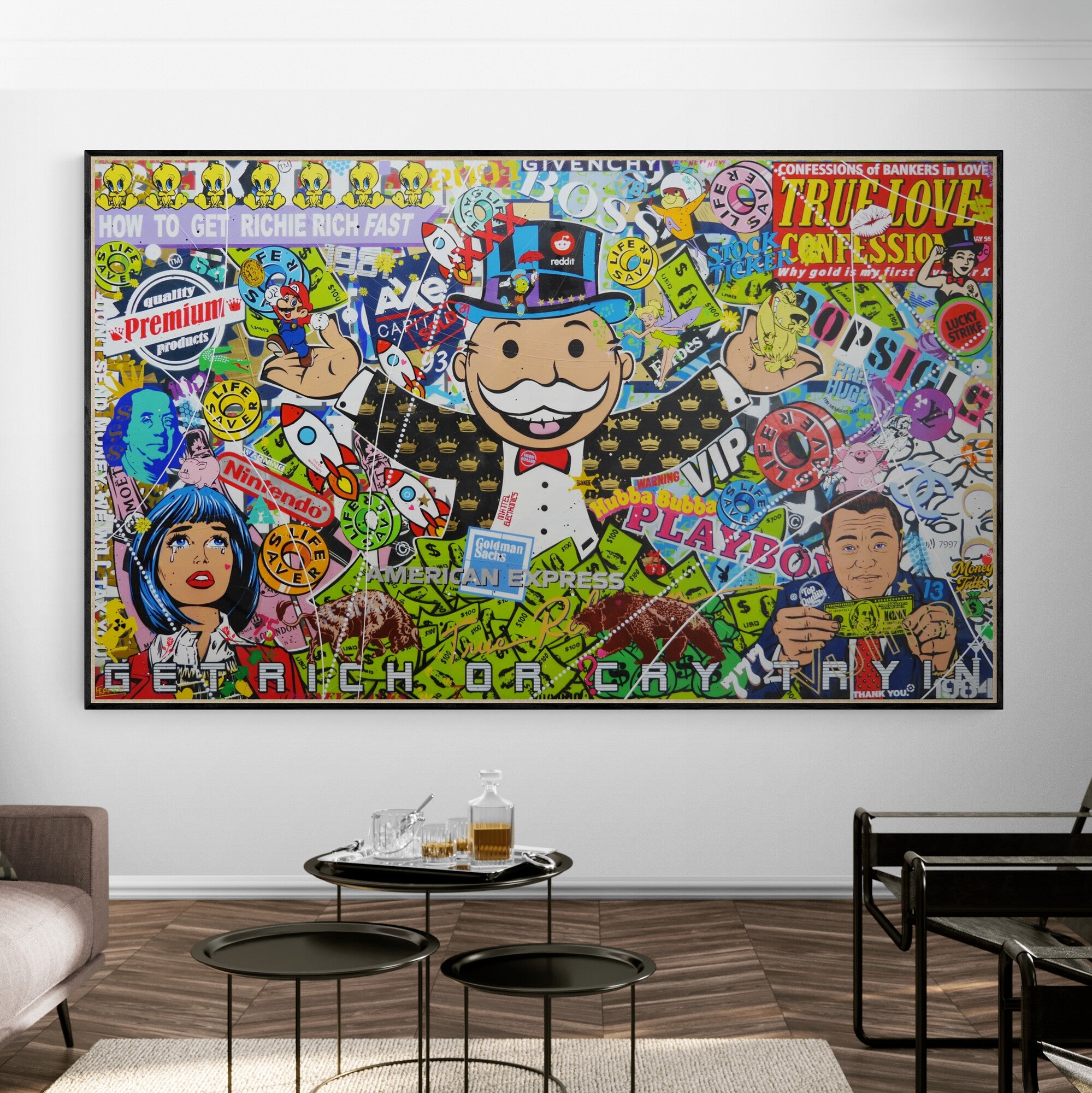 Money Express 250cm x 150cm Monopoly Man Textured Urban Pop Art Painti – Franklin Art Studio