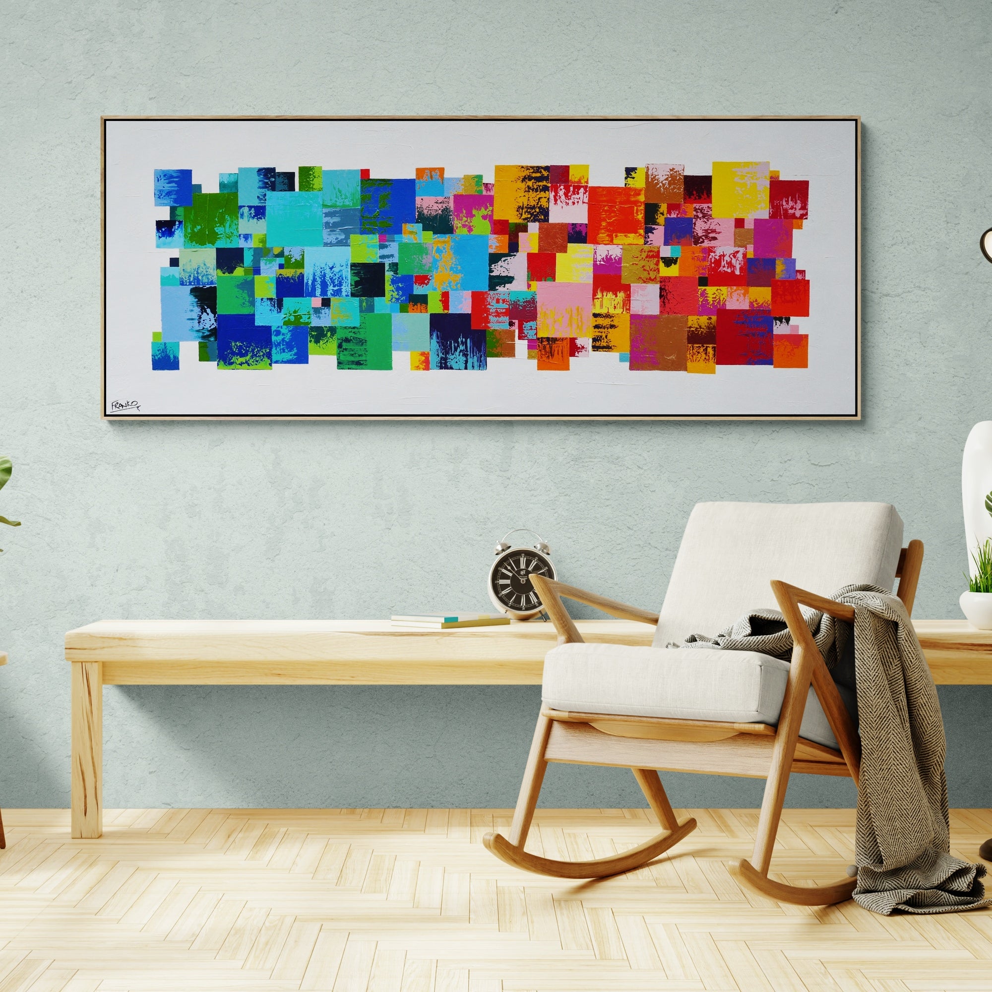 Coloured Checker 200cm x 80cm Textured Pattern Abstract Painting (SOLD ...